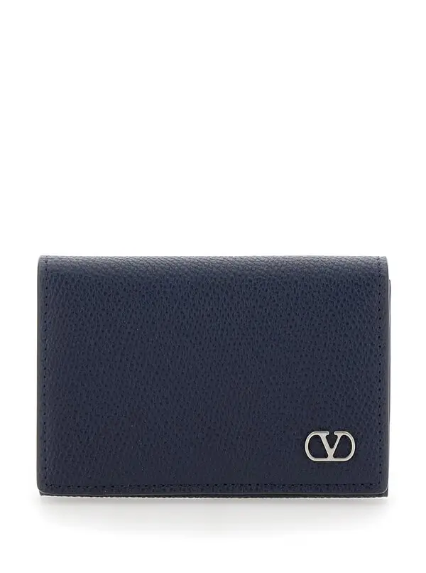 Valentino Garavani Black Card Holder With Vlogo Plaque On The Front In Grained Leather For - Multicolor