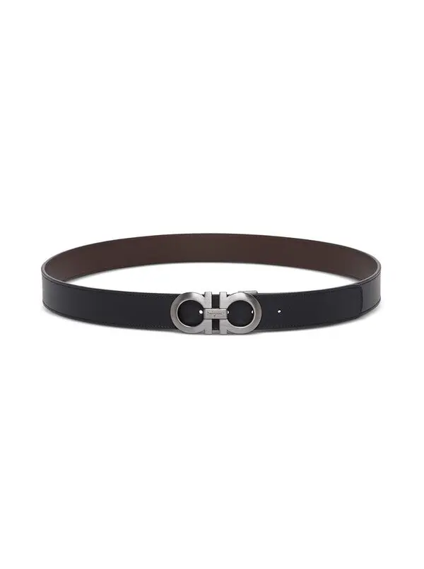 FERRAGAMO Bicolor Leather Gancini Belt - Black