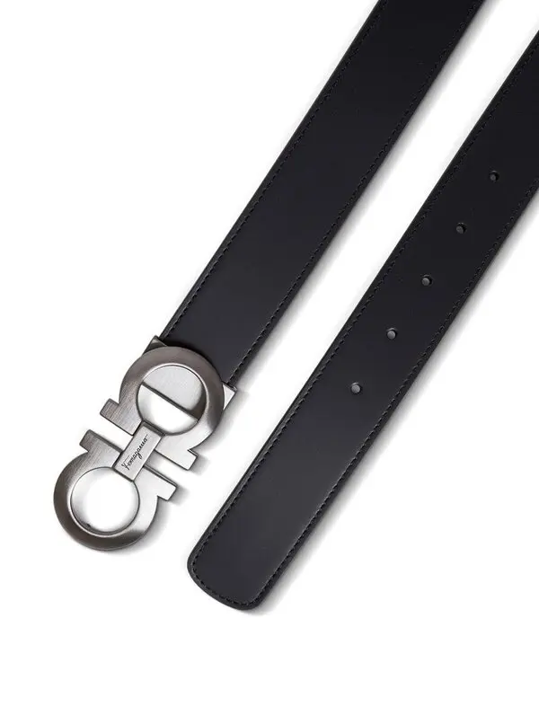 FERRAGAMO Bicolor Leather Gancini Belt - Black