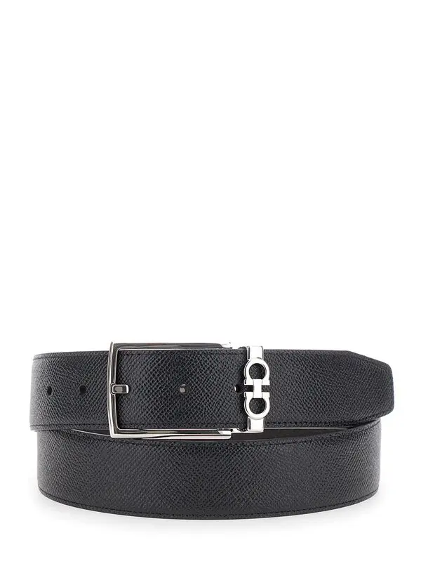 FERRAGAMO Reversible Belt With Gancini Buckle In Grained Leather For