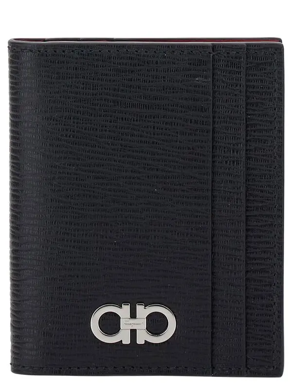 FERRAGAMO Card Holder With Gancini Detail In Leather For - Black