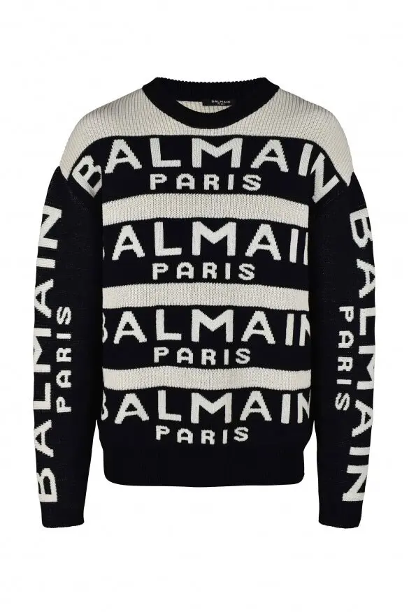 Balmain Wool Striped Pullover - Black
