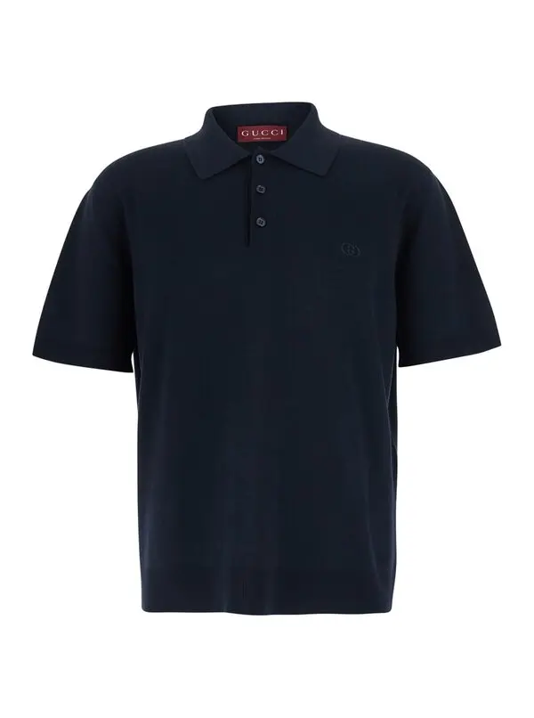 Gucci Blue Polo Shirt With Classic Collar And Gg Embroidery On The Front In Cotton For - Multicolor