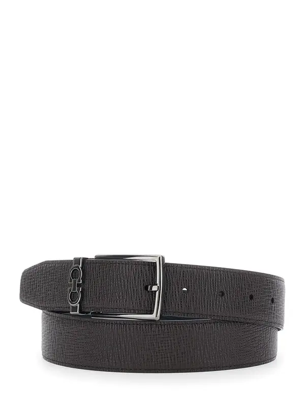FERRAGAMO Reversible Belt With Gancini Buckle In Grained Leather