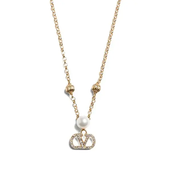 Valentino Garavani Crystal And Pearl Pendant Necklace