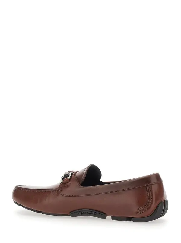 FERRAGAMO Sunsay' Loafers With Gancini Plaque On The Front In Leather For - Brown
