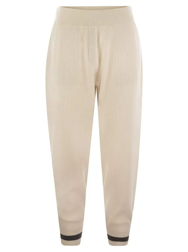 Brunello Cucinelli English Rib Cashmere Knit Trousers - White