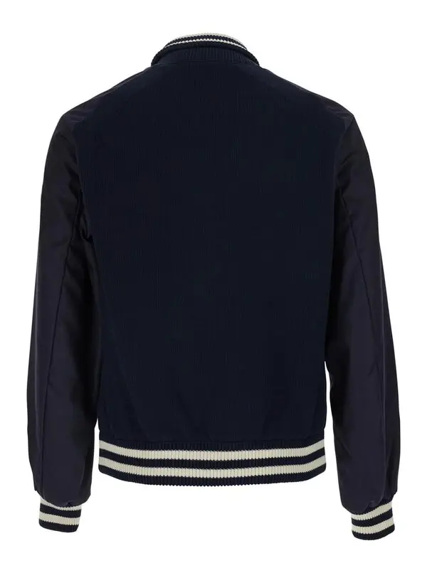 Moncler Cardigan Blue With Zip And High Collar In Polyamide