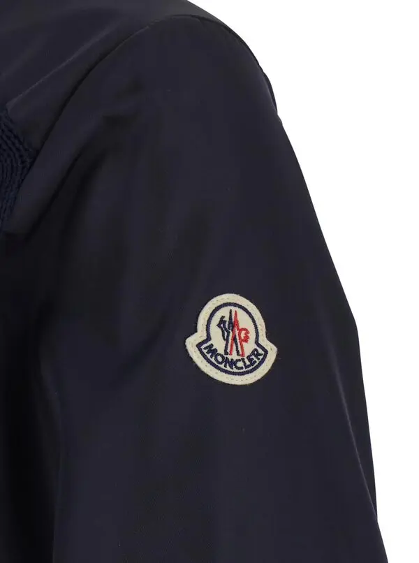 Moncler Cardigan Blue With Zip And High Collar In Polyamide