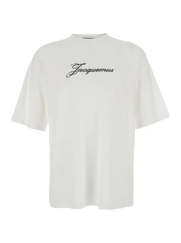 Jacquemus Le T-shirt White Crew Neck T-shirt With Logo Lettering On The Front In Cotton Blend For - Multicolor
