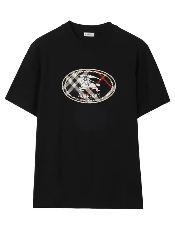 Burberry Check Knight Stamp Cotton T-shirt - Black
