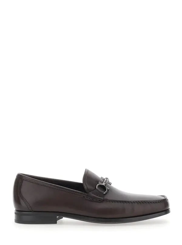 FERRAGAMO Loafers With Gancini Detail On The Front In Leather For - Brown