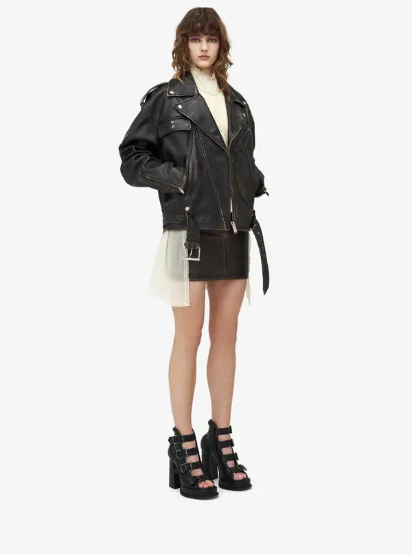 Alexander McQueen Antiqued Leather Biker Jacket - Multicolor
