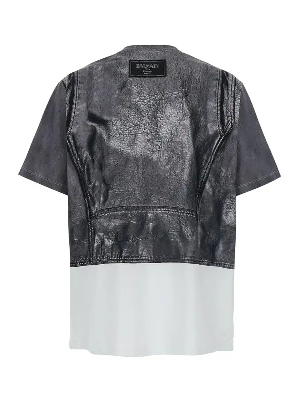 Balmain Black And White Crewneck T-shirt With Layered Design In Cotton - Multicolor