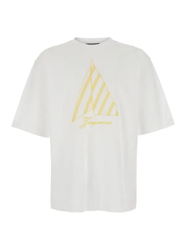 Jacquemus The 'voilier' White T-shirt With Sailboat Embroidery And Logo Lettering On The Front In Cotton For