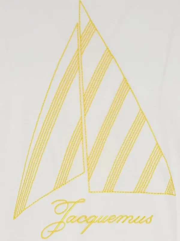 Jacquemus The 'voilier' White T-shirt With Sailboat Embroidery And Logo Lettering On The Front In Cotton For