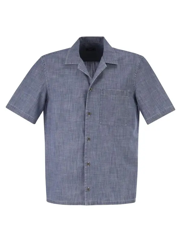 Peserico Lightweight Cotton Chambray-effect Short-sleeve Shirt