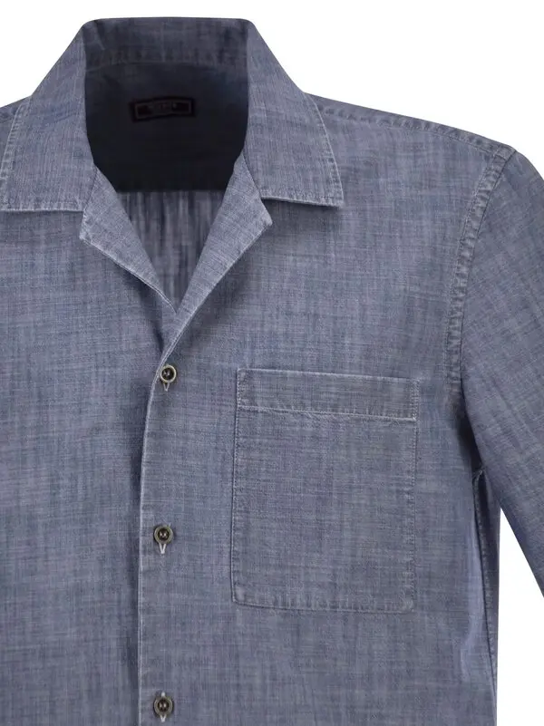 Peserico Lightweight Cotton Chambray-effect Short-sleeve Shirt