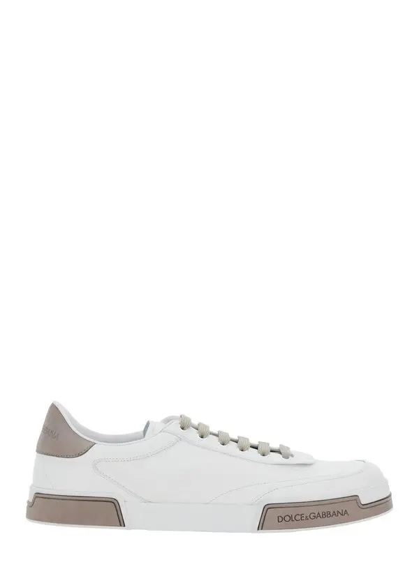 Dolce & Gabbana Portofino' White Sneaker With Logo Print On The Sole In Leather - Multicolor