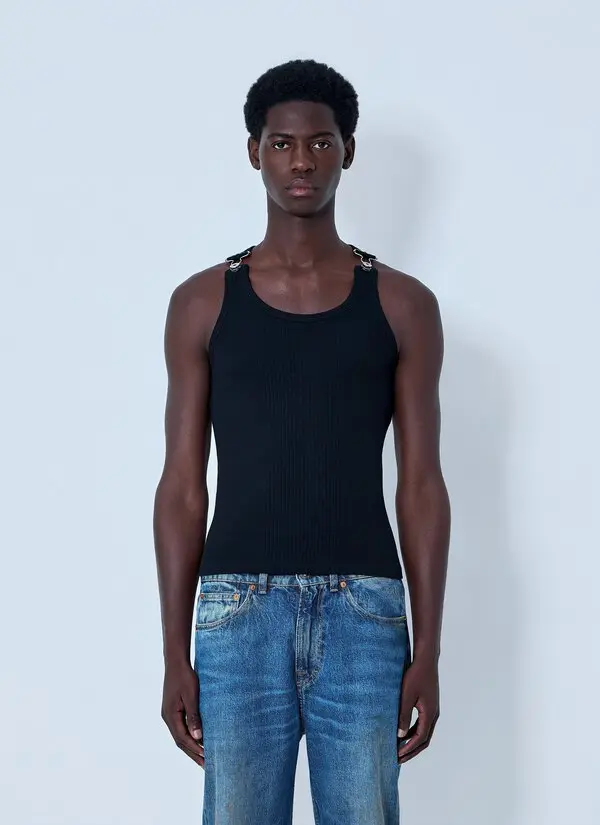 JEAN PAUL GAULTIER Ribbed Tank Top With Metal Hardware - Black