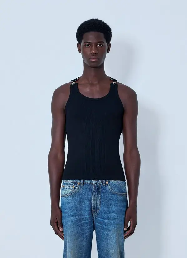JEAN PAUL GAULTIER Ribbed Tank Top With Metal Hardware - Black
