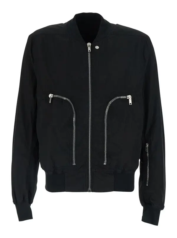Rick Owens Black Bomber Jacket With Bomber Collar And Zip Pockets On The Front In Cotton For - Multicolor