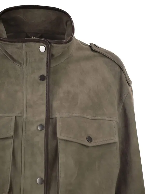 Brunello Cucinelli Suede Utility Jacket With Patch Pockets