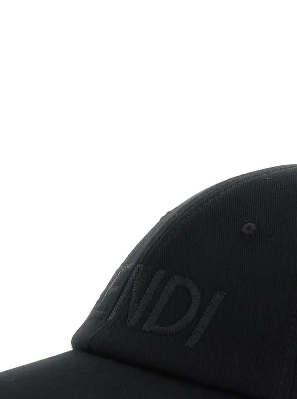 Fendi Black Baseball Cap With Logo Lettering Embroidery On The Front In Cotton - Multicolor