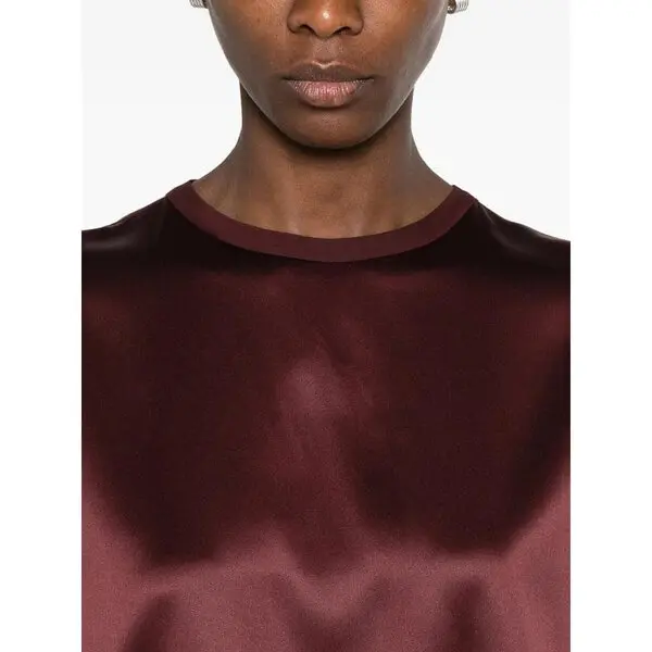 Brunello Cucinelli Satin Finish Round Neck Cap Sleeves Blouse - Red