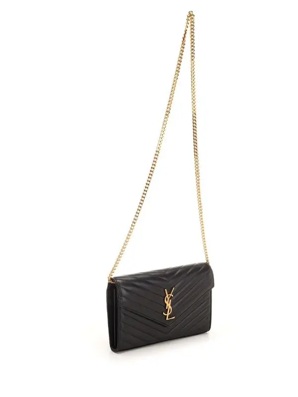 Saint Laurent Cassandre Wallet On Chain - Black