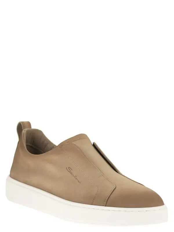 Santoni Suede Leather Slip-on Trainers - Cream