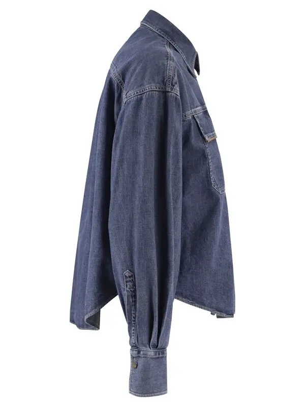 Brunello Cucinelli Cropped Denim Shirt With Patch Pockets