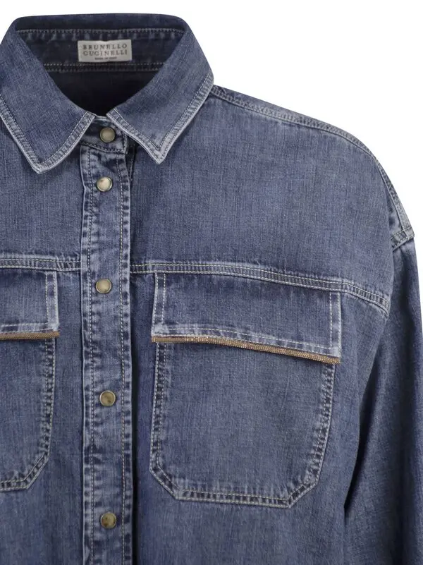 Brunello Cucinelli Cropped Denim Shirt With Patch Pockets