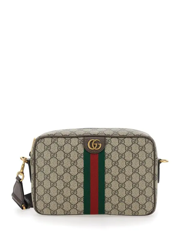 Gucci Crossbody Bag 'ophidia' With Adjustable Strap And Gg Plaque With Web Detail On The Front In Gg Canvas Beige - Multicolor