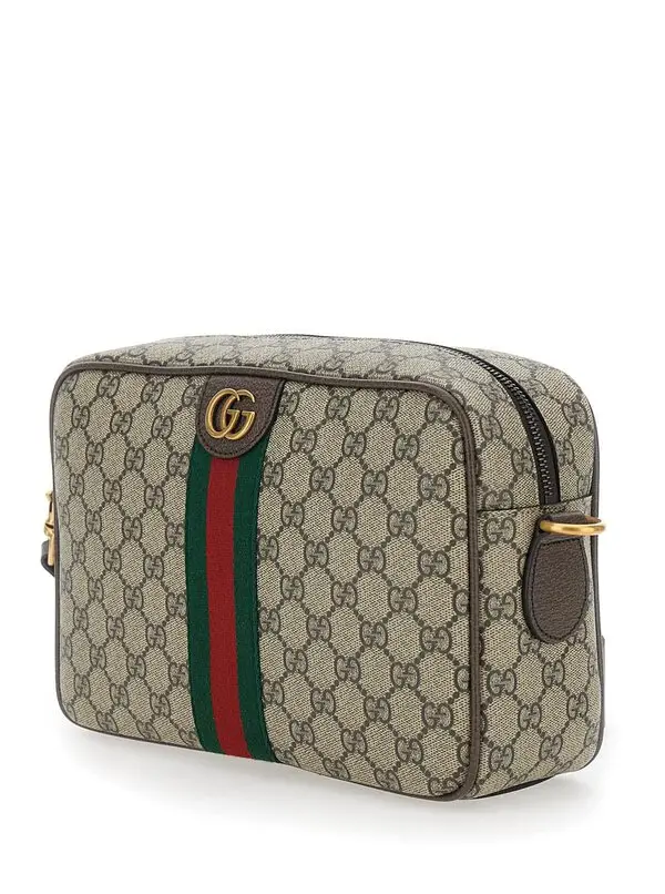 Gucci Crossbody Bag 'ophidia' With Adjustable Strap And Gg Plaque With Web Detail On The Front In Gg Canvas Beige - Multicolor