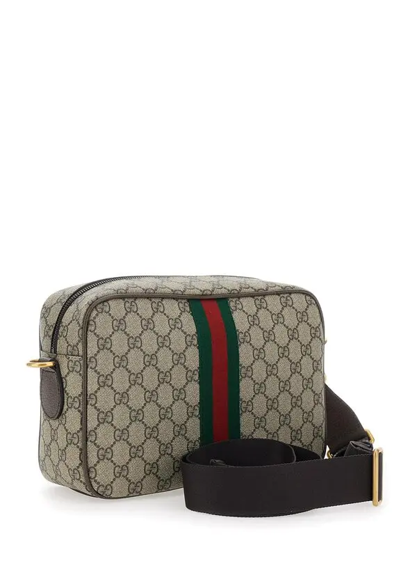 Gucci Crossbody Bag 'ophidia' With Adjustable Strap And Gg Plaque With Web Detail On The Front In Gg Canvas Beige - Multicolor