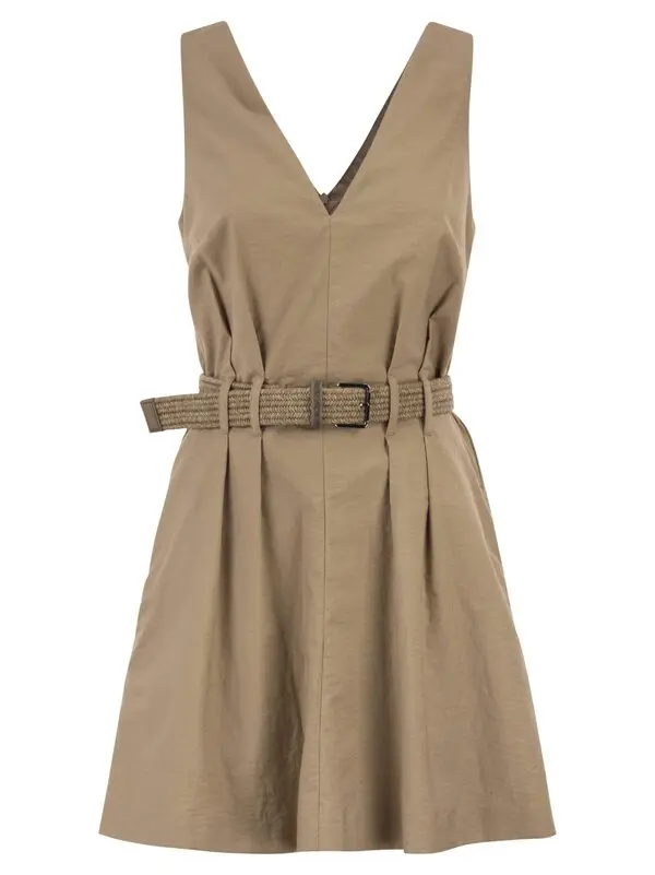Brunello Cucinelli Sleeveless Dress With Braided Belt - Brown