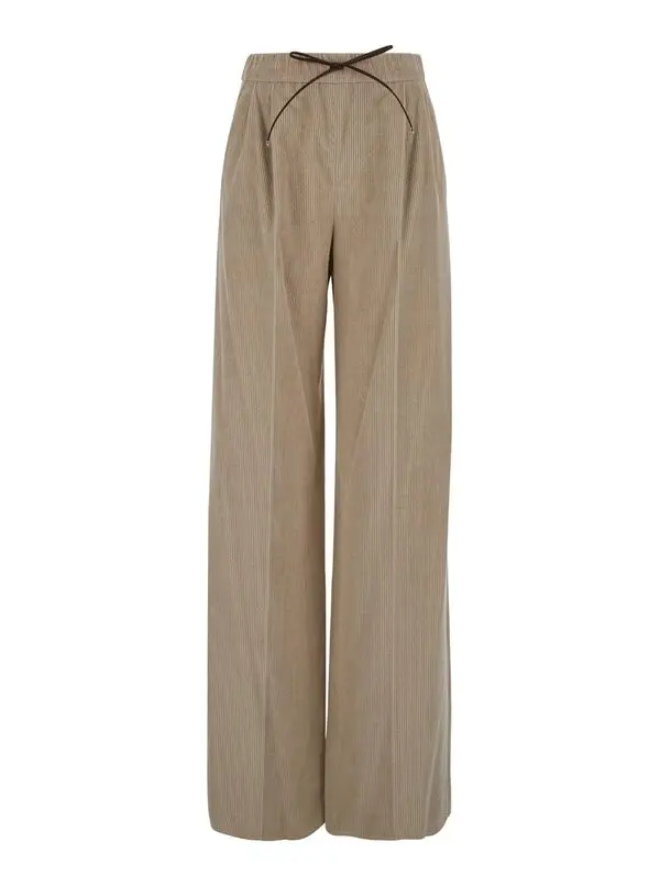 Max Mara Lerici' Beige Palazzo Pants With Drawstring In Corduroy - Multicolor