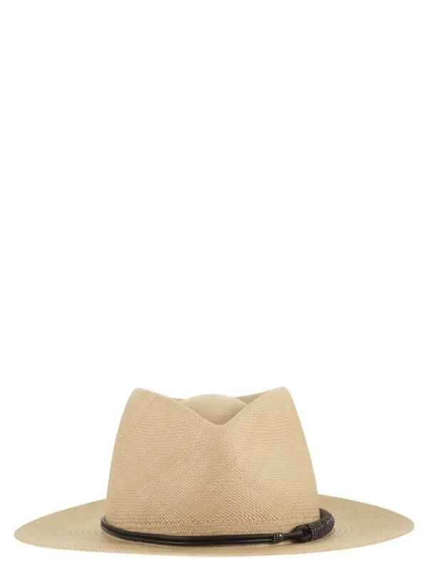 Brunello Cucinelli Straw Fedora With Precious Leather Band