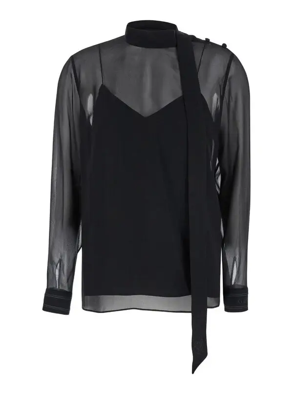 Gucci Black Blouse With High Pussy Bow Neck In Silk Georgette - Multicolor