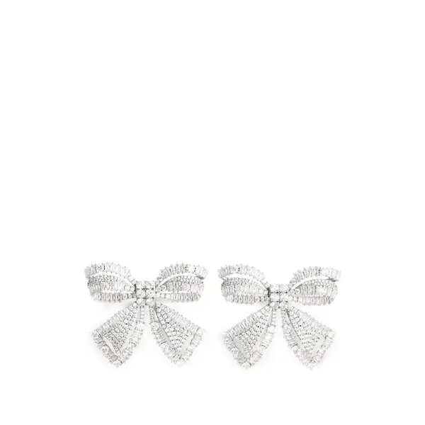 SELF-PORTRAIT Crystal Embellished Bow Earrings - Silver