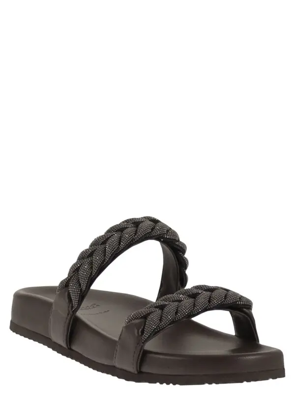Brunello Cucinelli Leather Slide Sandals With Braided Straps