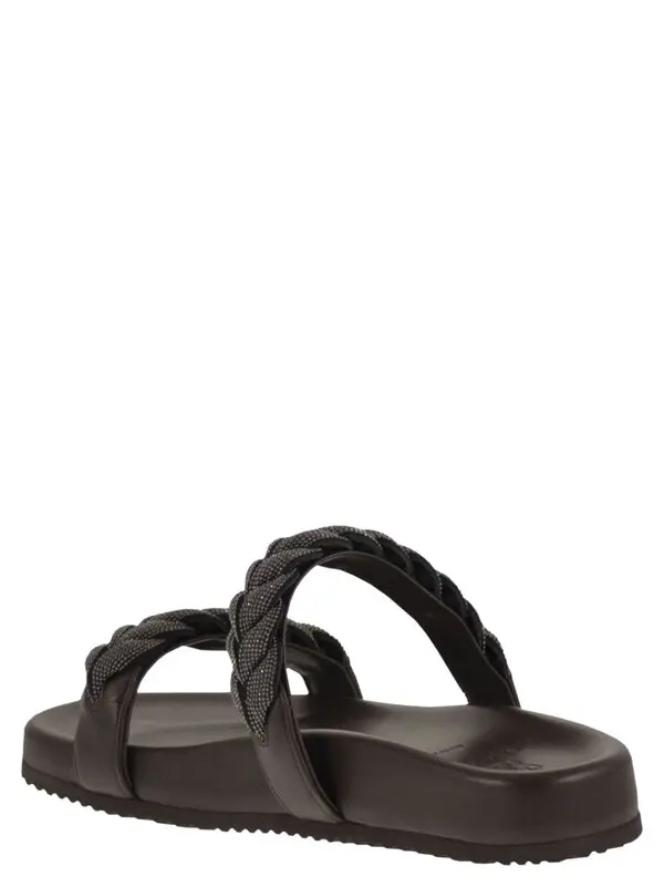 Brunello Cucinelli Leather Slide Sandals With Braided Straps