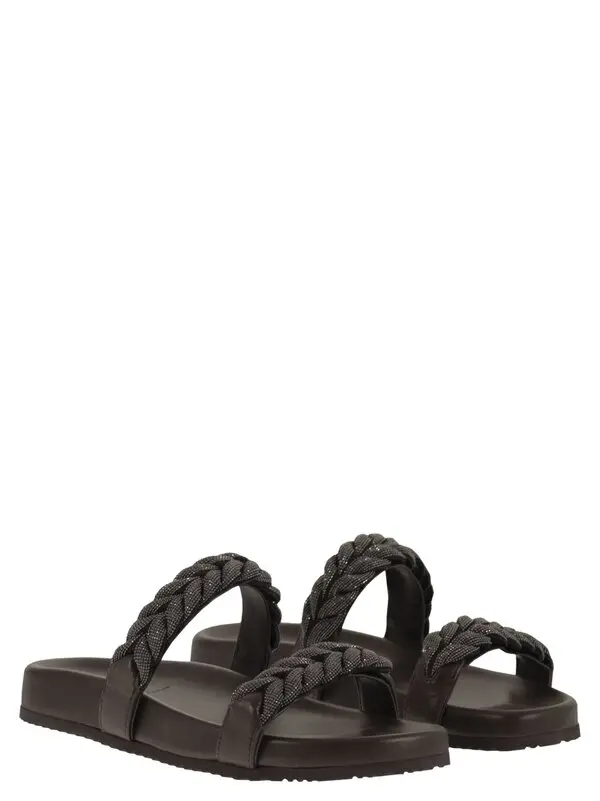 Brunello Cucinelli Leather Slide Sandals With Braided Straps