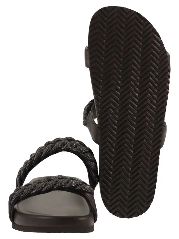Brunello Cucinelli Leather Slide Sandals With Braided Straps