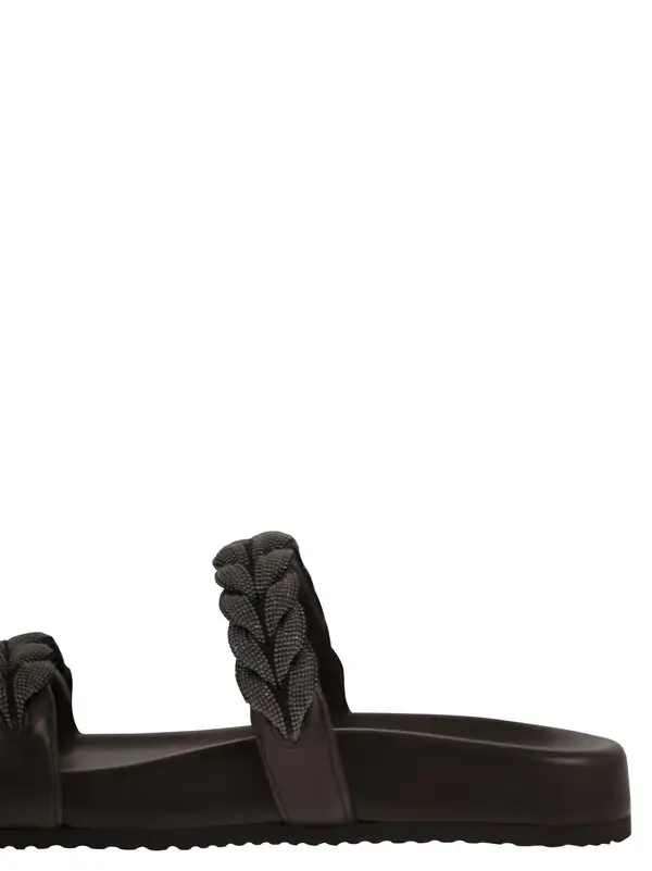 Brunello Cucinelli Leather Slide Sandals With Braided Straps