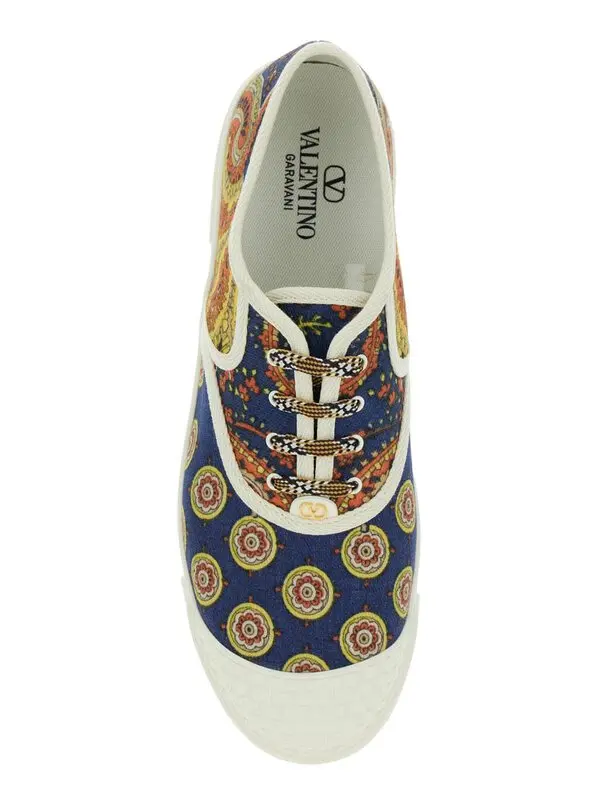 Valentino Garavani Low Top Sneakerswith All-over Floral Print In Cotton - Multicolor