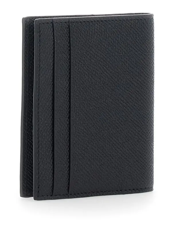 FERRAGAMO Micro Gancini' Black Card Holder Bi-fold With Logo In Grained Leather - Multicolor