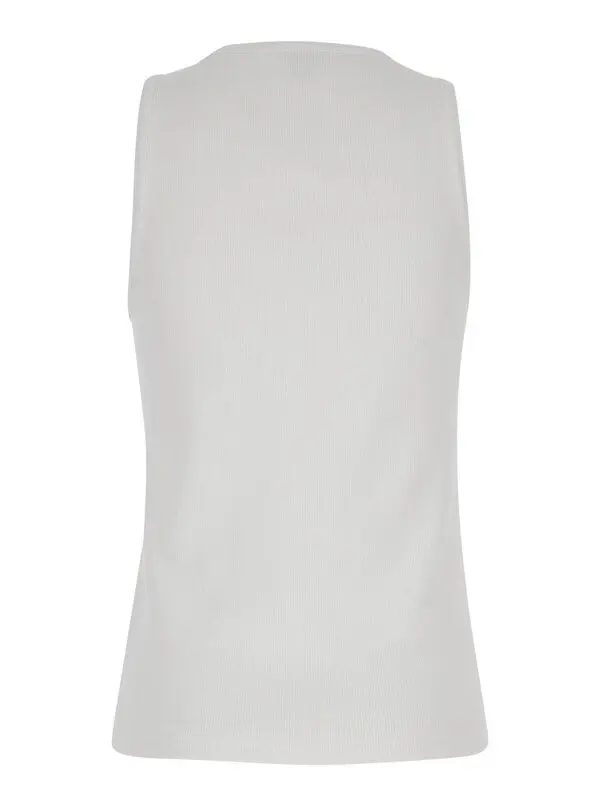 Bottega Veneta White Ribbed Tank Top With U Neckline In Cotton - Multicolor