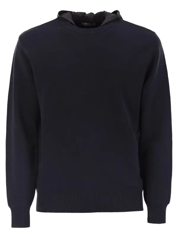 Herno Double Cotton Knit And Nylon Hoodie - Blue